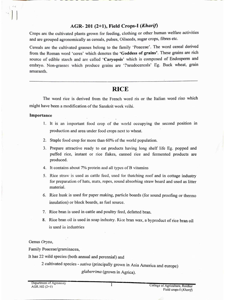 Agronomy-201 (2+1) Notes | PDF