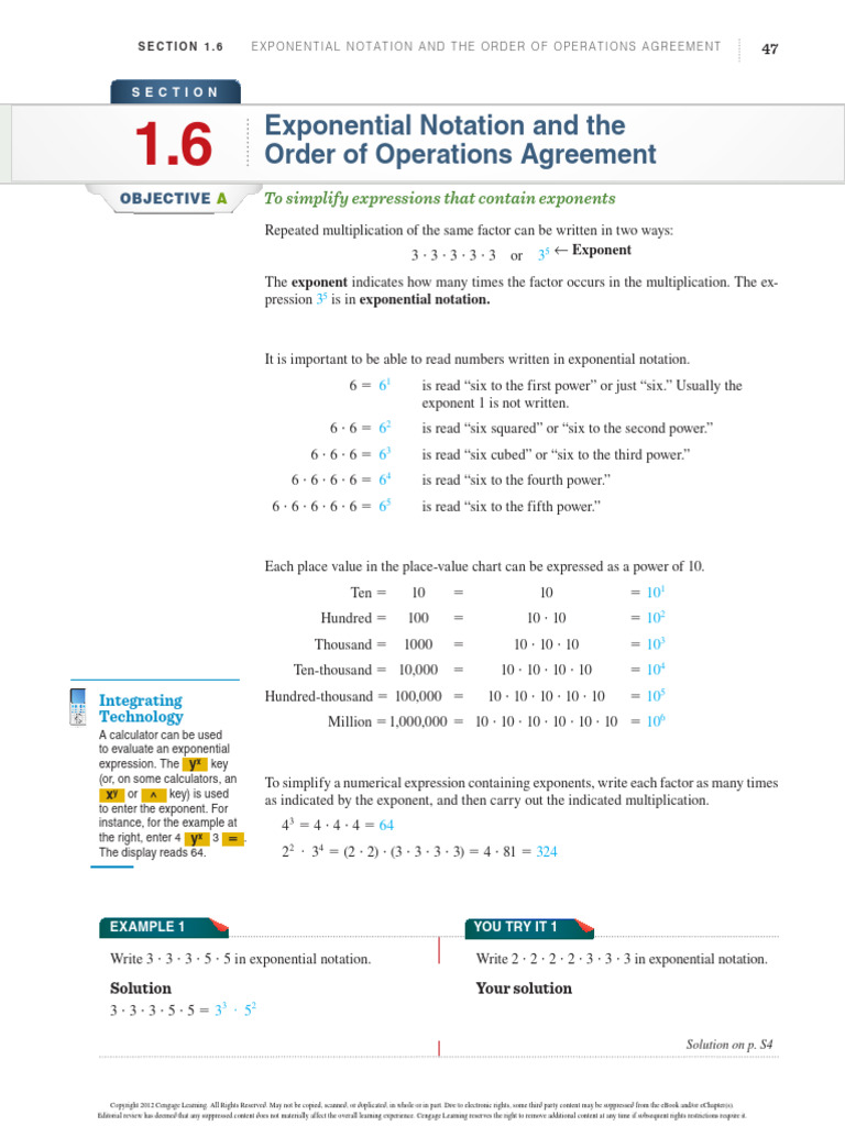 EXPONENTIAL NOTATIONS AND THE ORDER OF OPERATIONS AGREEMENT-1 | PDF