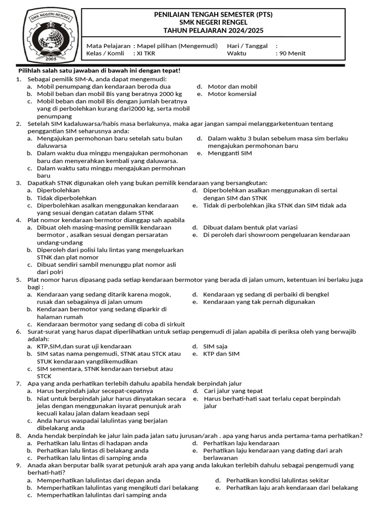 Format PTS Offline (Kelas XI Dan XII) (Autosaved) 72x | PDF