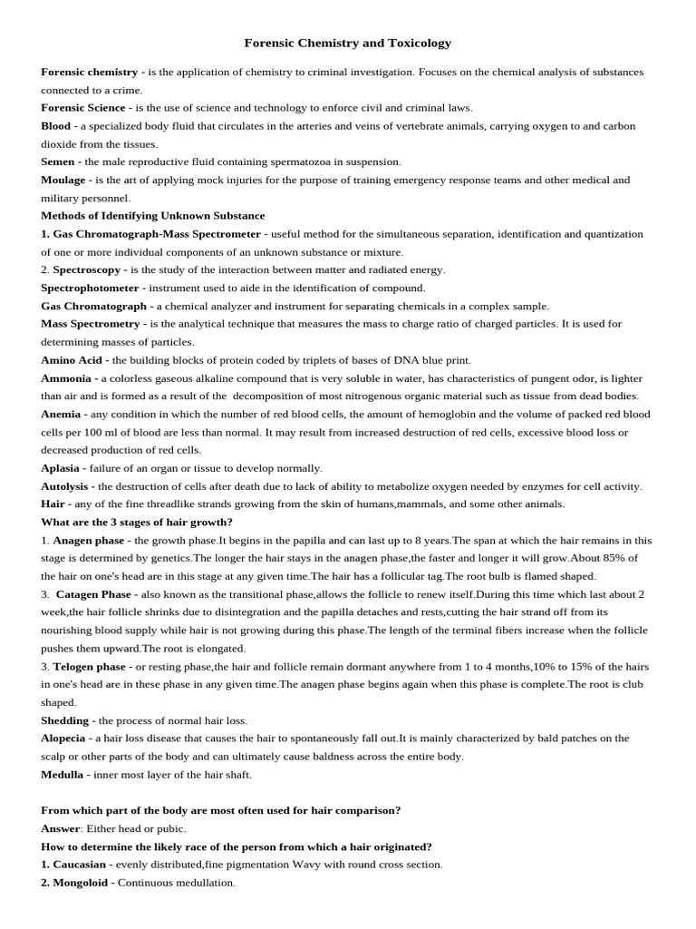 Forensic Chemistry and Toxicology | PDF | Toxicology | Hair