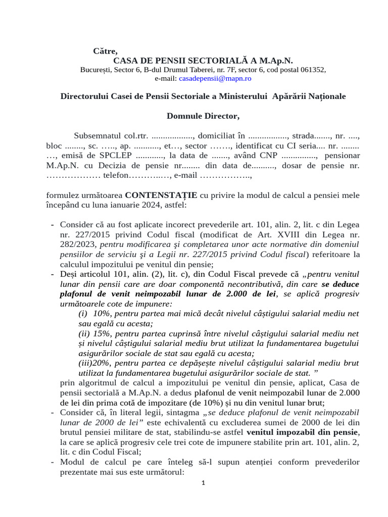 Model Contestatie La CPS A MApN-1 | PDF