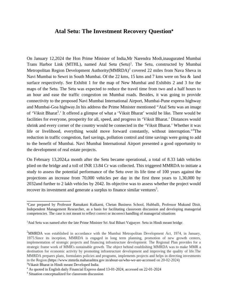 Atal Setu Final Version with final Corrections and Additions MRD | PDF