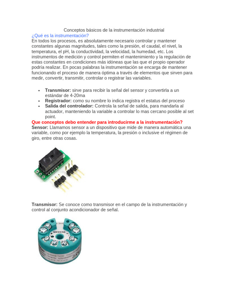 Conceptos Básicos de La Instrumentación Industrial | PDF