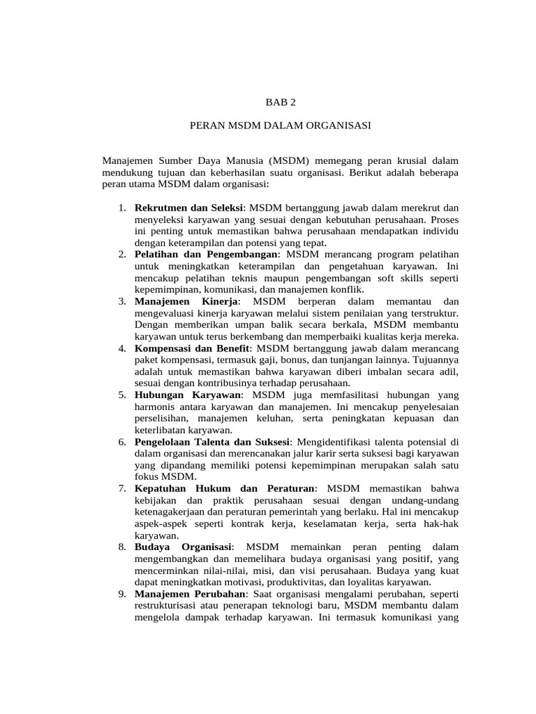 Bab 2 Peran MSDM Dalam Organisasi | PDF