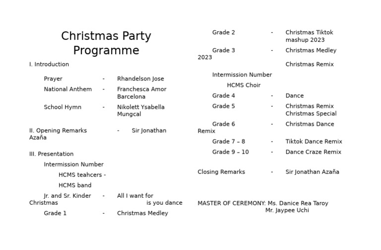 Christmas Party Programme | PDF