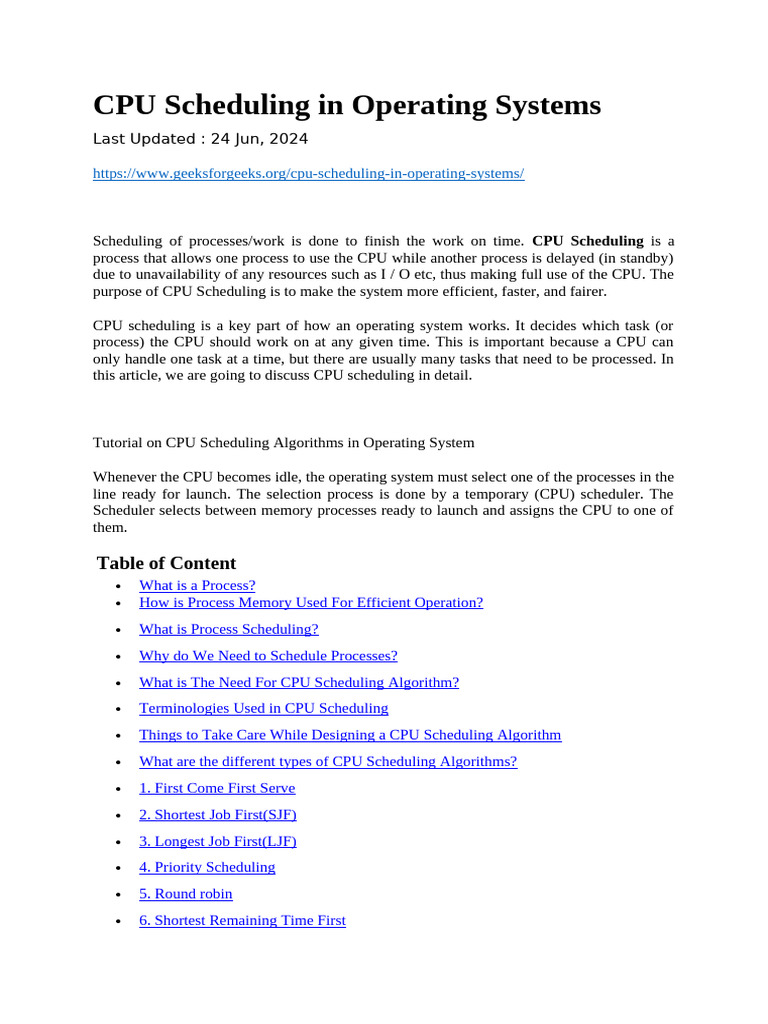 CPU Scheduling in Operating Systems | PDF