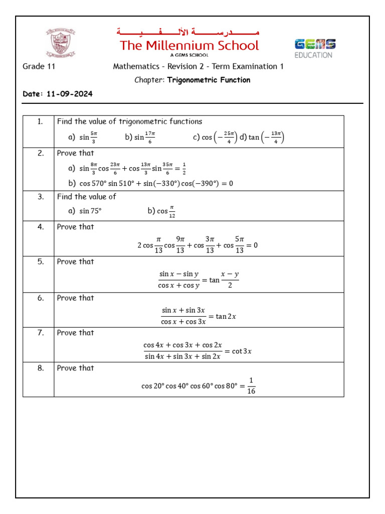 Worksheet - Trigonometric FN 2 | PDF