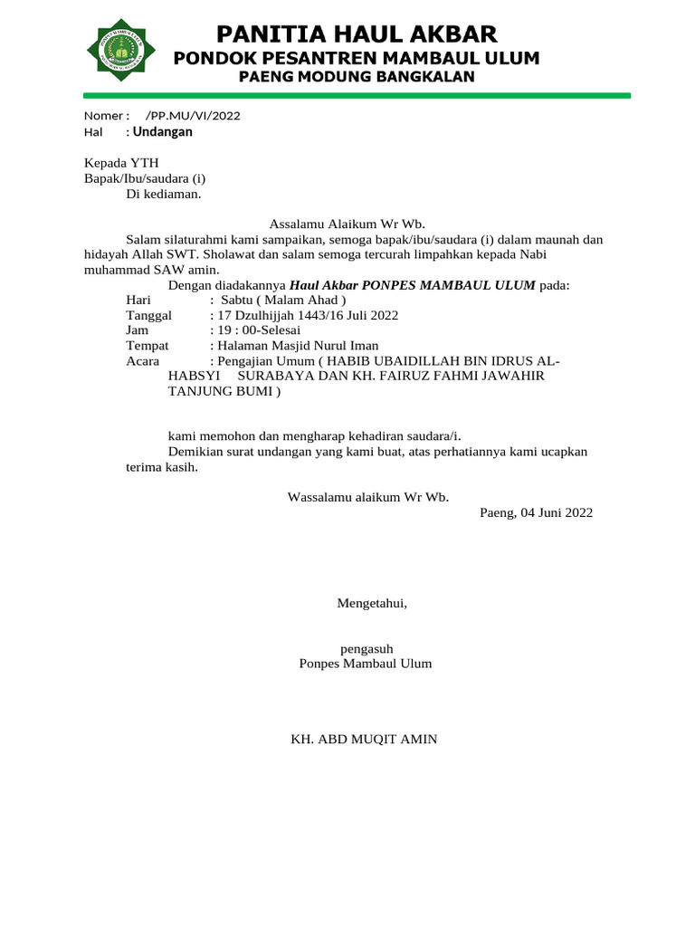 Undangan Haul Saja | PDF