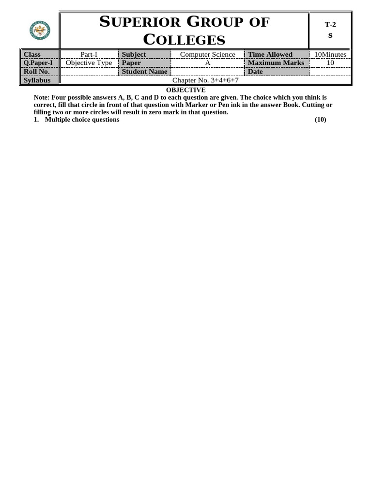 Computer-I Topper+Elite T-2 (3+4) | PDF