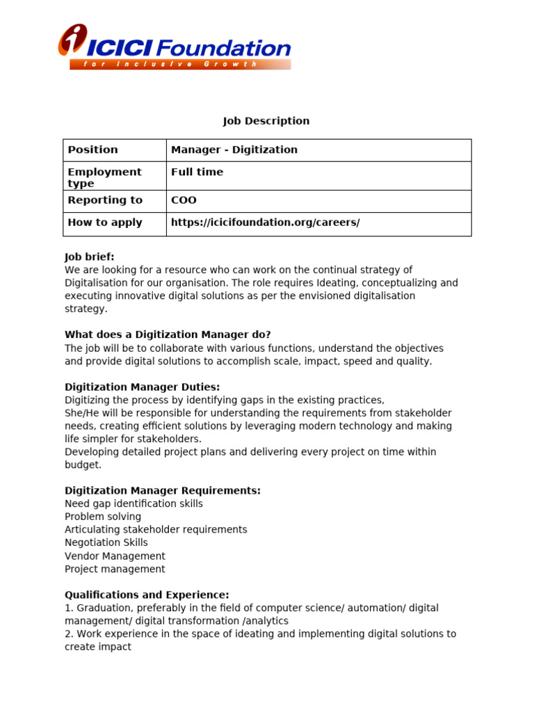 JD Manager Digitization | PDF