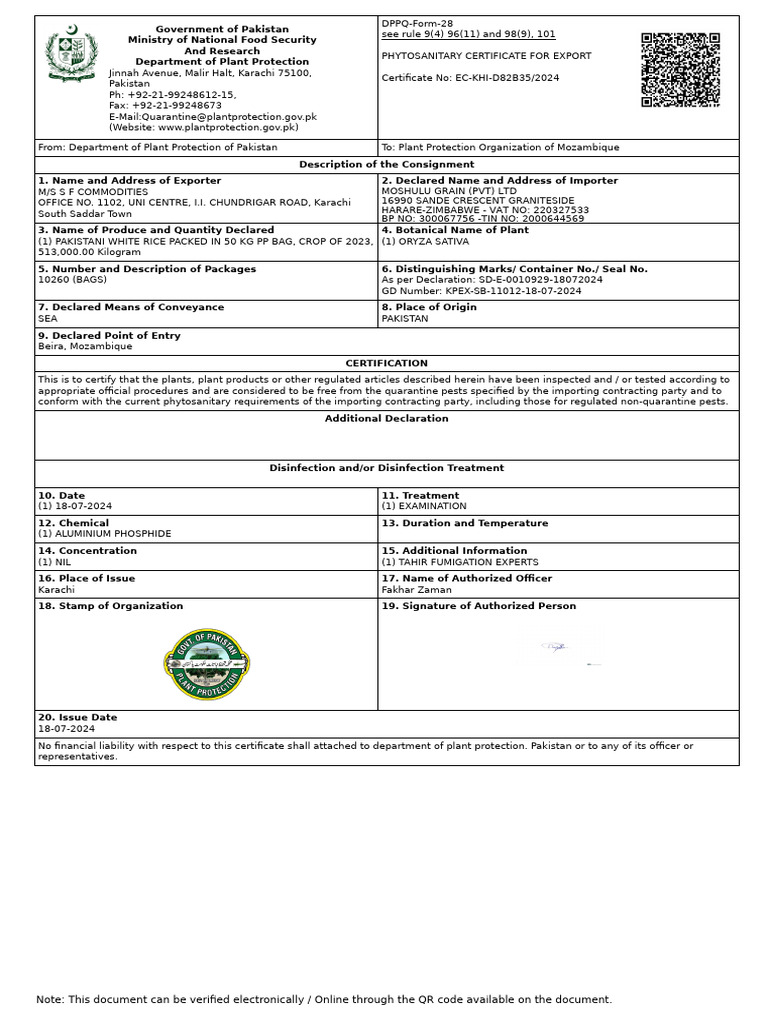 Phytosanitary Certificate for Export | PDF