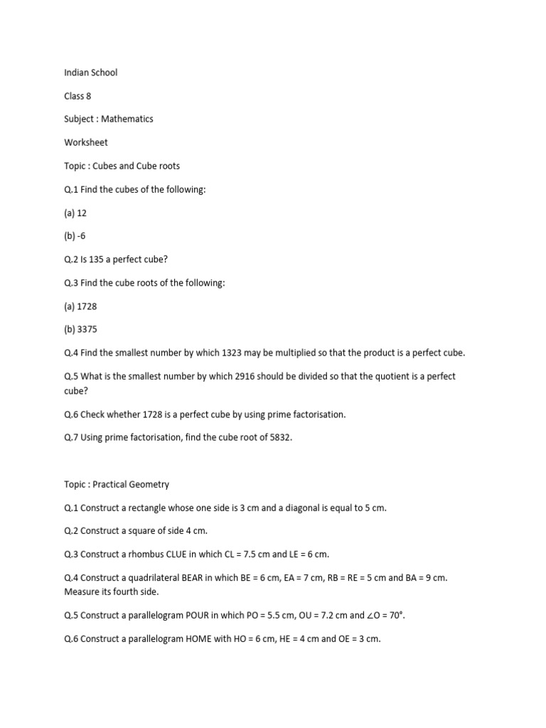Class 08 - Cube and Cube Roots | PDF