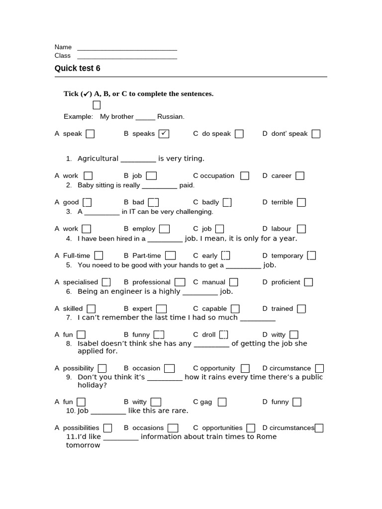 Complete Quicktest Unit 6 | PDF