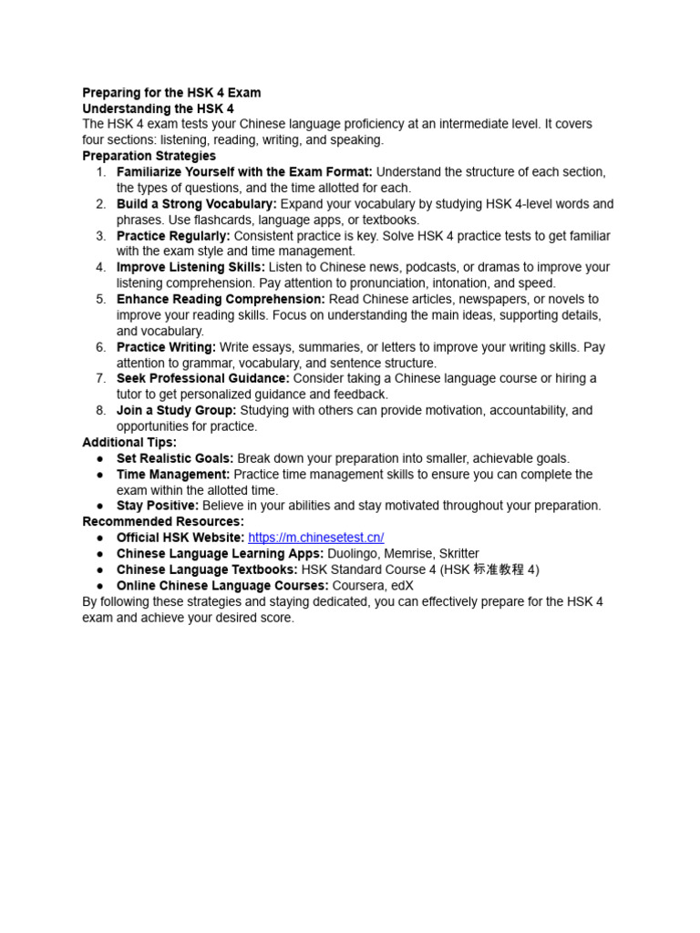 HSK 4 Pass Tips | PDF | Career & Growth