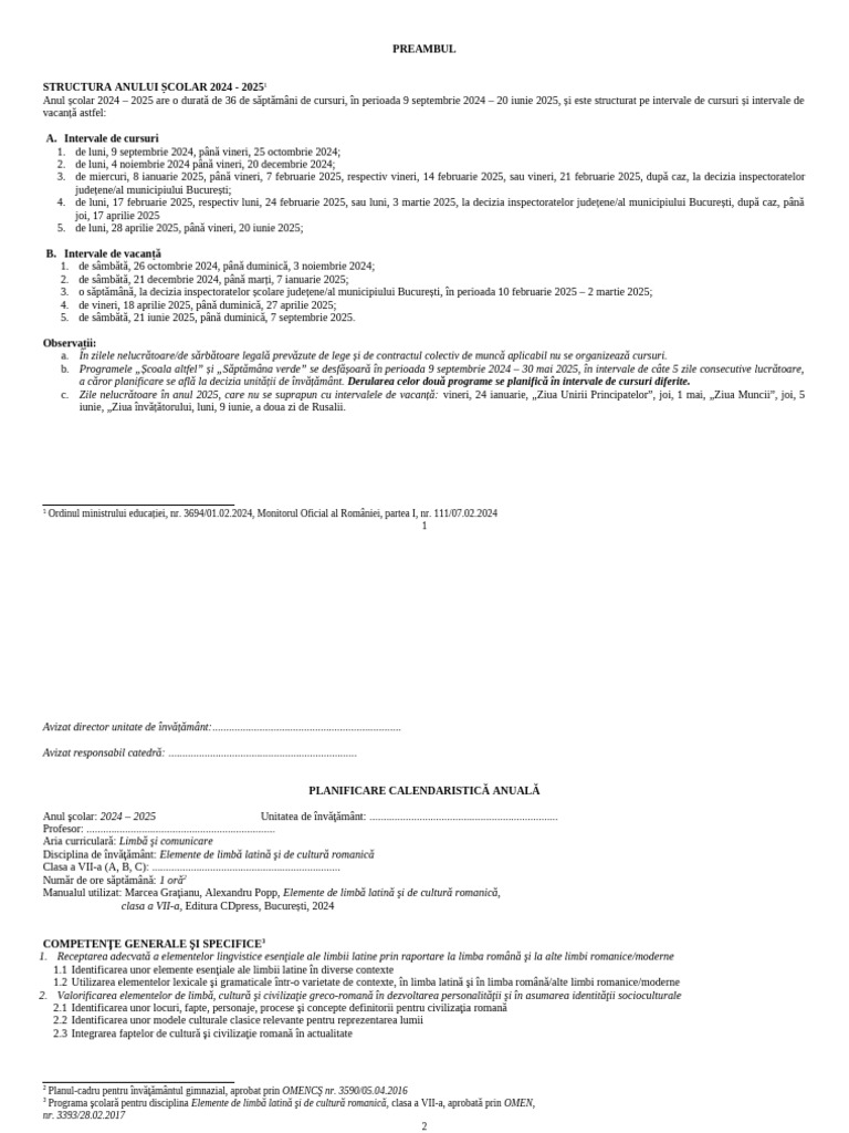 Planificare Latina VII | PDF