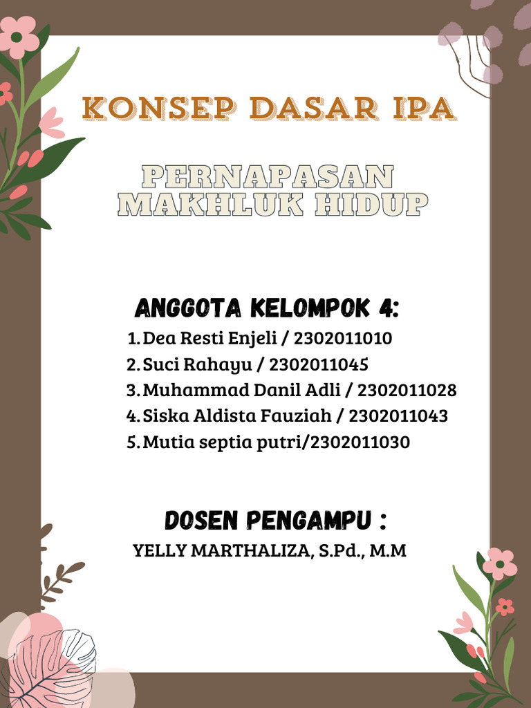 Hand Out Pernapasan Makhluk Hidup Kelompok 4 (Konsep Dasar Ipa) | PDF