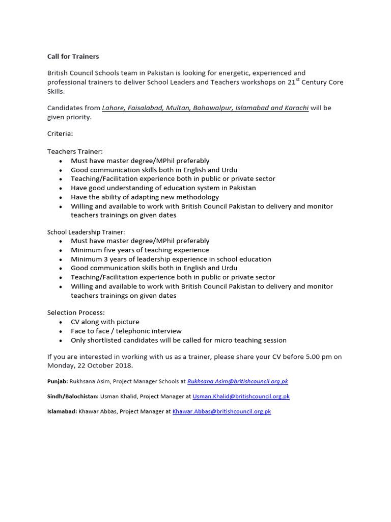 Call For Trainers | PDF