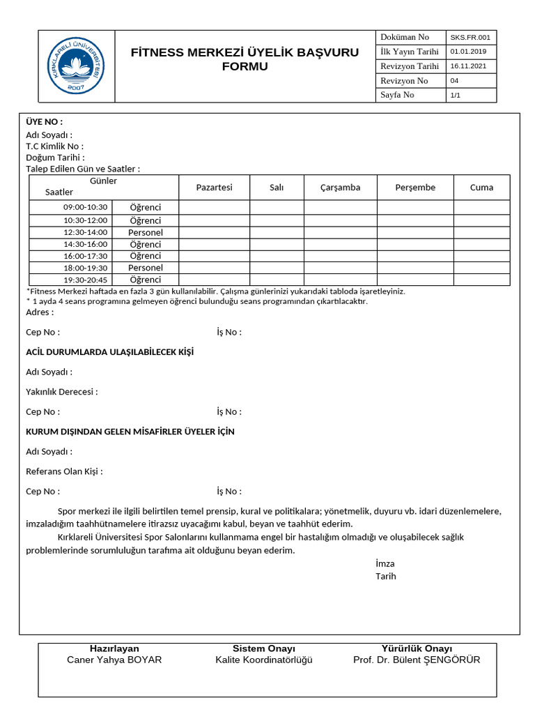Sks.fr.001-Fitnes Salonu Uyelik Formu 1 3 Yeni 3 | PDF