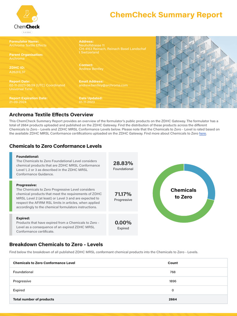 Archroma Textile Effects ChemCheckSummary 02-11-2023 | PDF