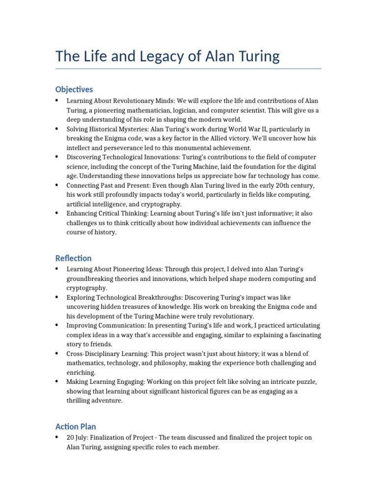 Alan Turing Life and Legacy Project | PDF