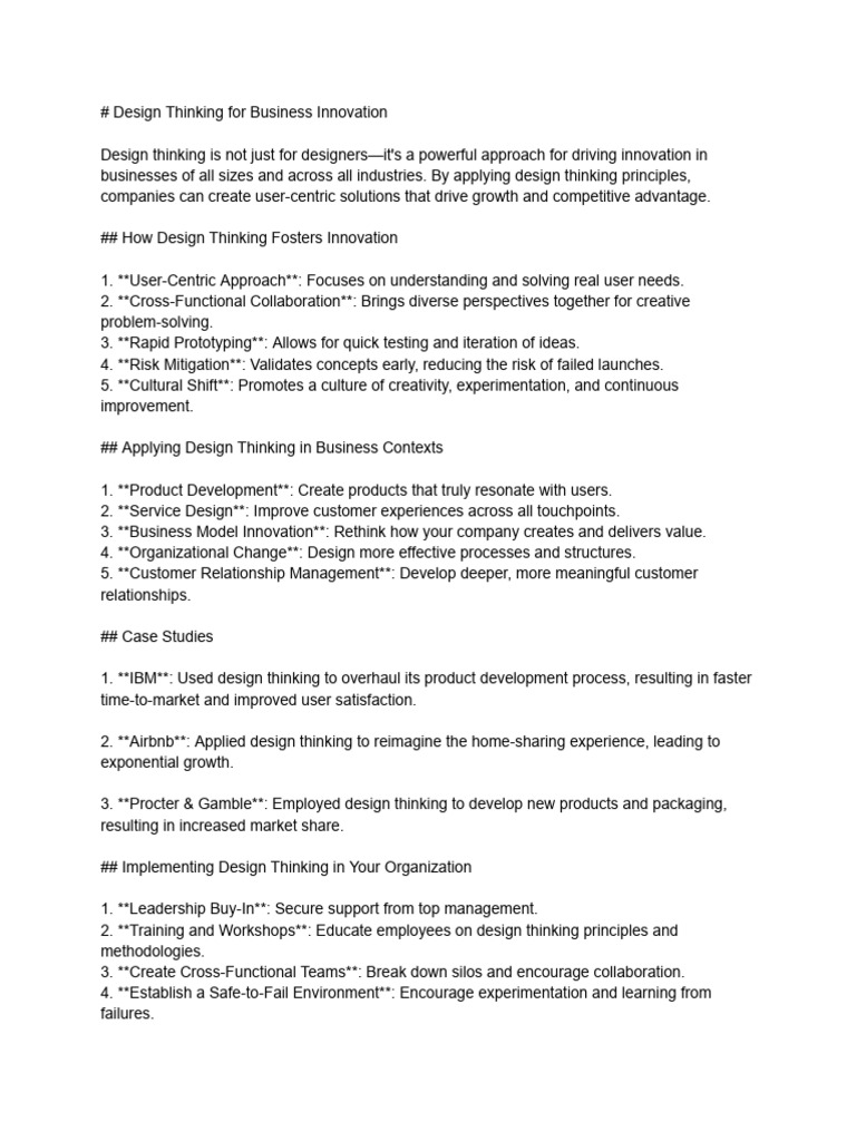 Design Thinking For Business Innovation Pdf