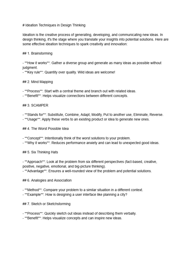 Ideation Techniques in Design Thinking | PDF