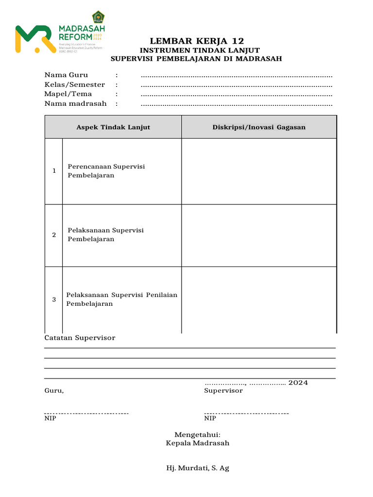 LK 7-Rencana Tindak Lanjut Supervisi Pembelajaran | PDF