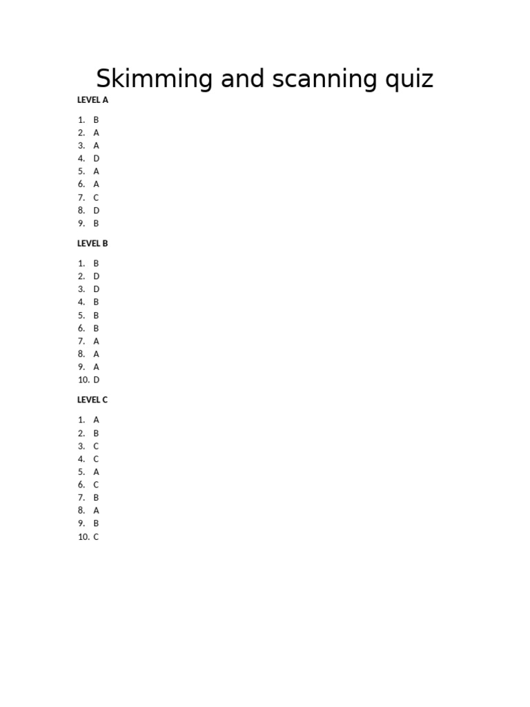 Skimming and Scanning Quiz | PDF