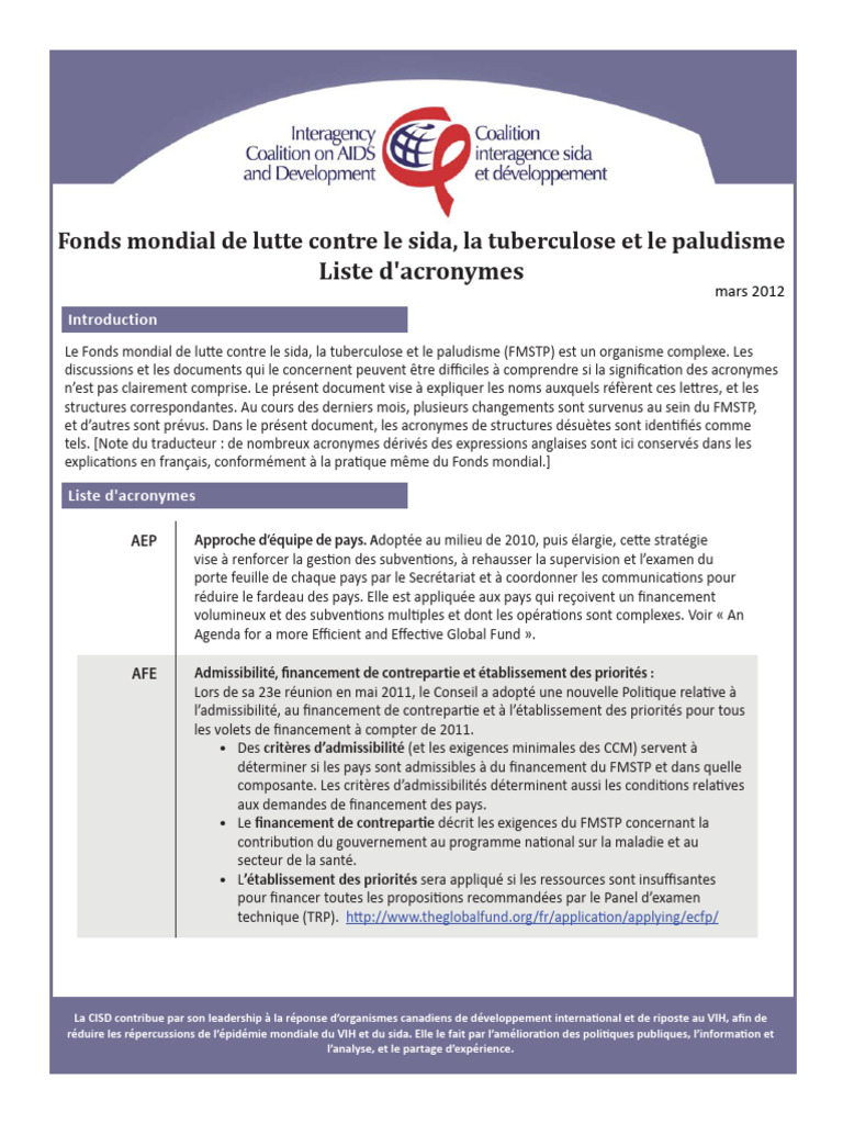 Global Fund Acronyms Info Sheet FR | PDF