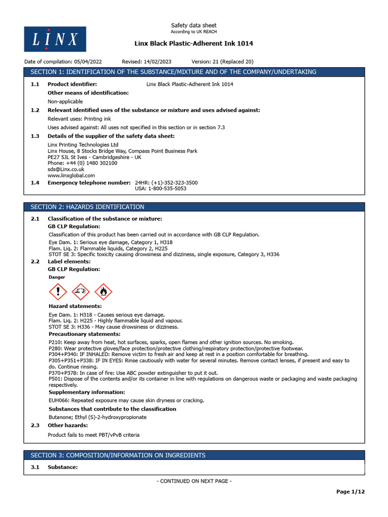 (1014) (Linx Black Plastic-Adherent Ink 1014) (21) (en-GB) | PDF