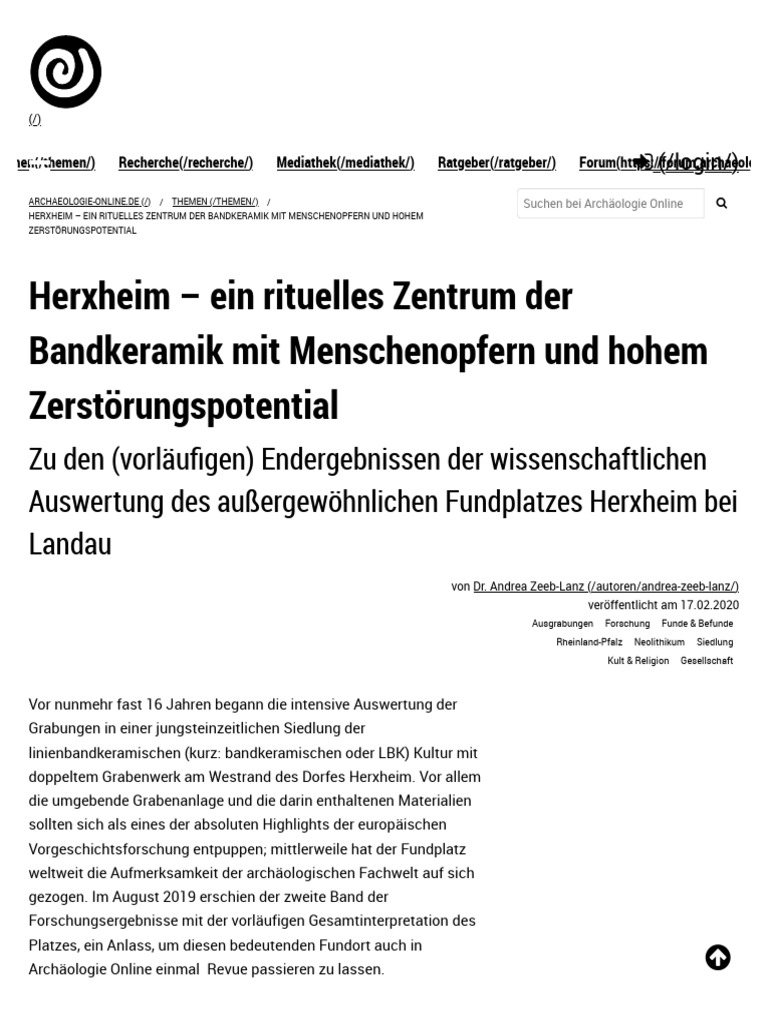 Herxheim - Ein Rituelles Zentrum Der Bandkeramik Mit Menschenopfern Und ...