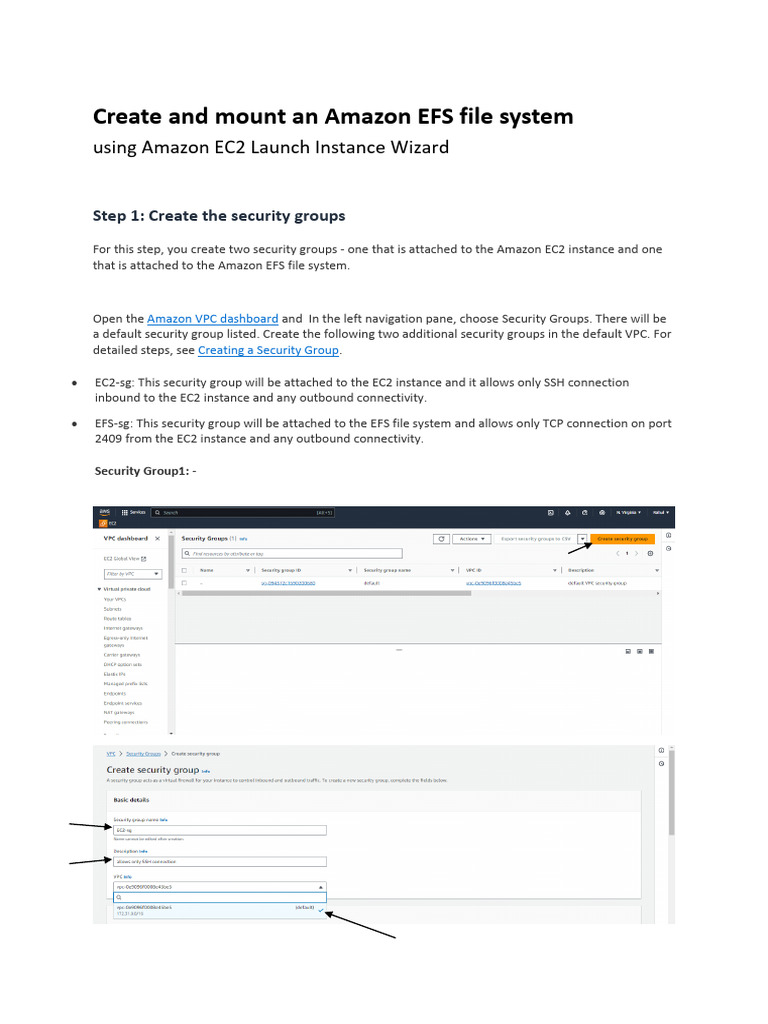 Create and Mount An Amazon EFS File System | PDF