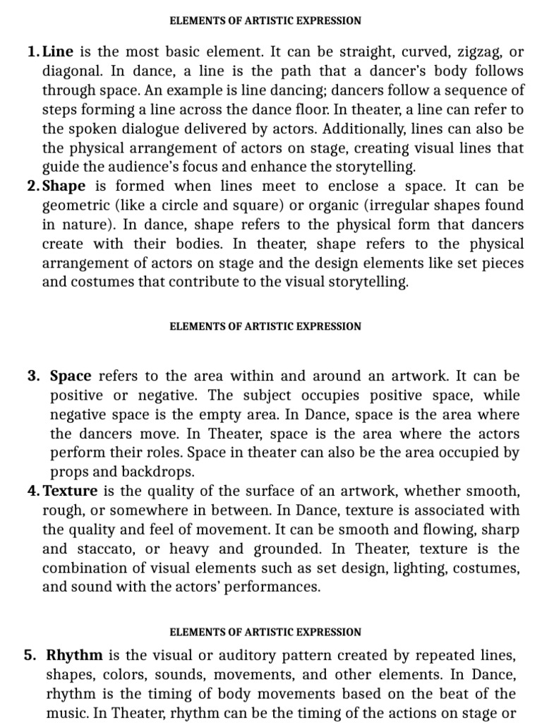 Element of Artistic Expression | PDF | Sound | Dances