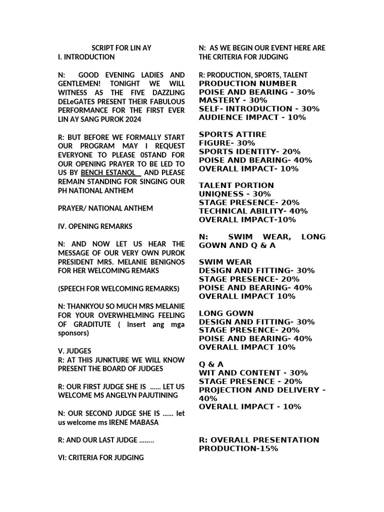 Script For Lin Ay | PDF