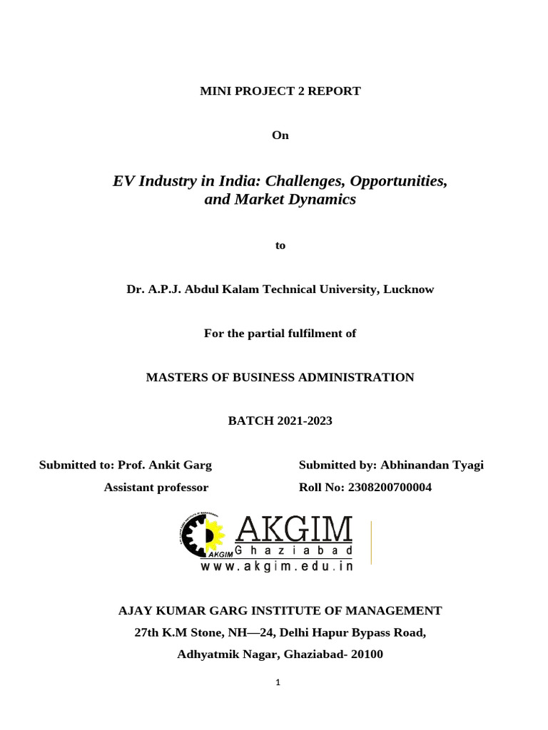 Abhinandan MP2 EV Industry | PDF