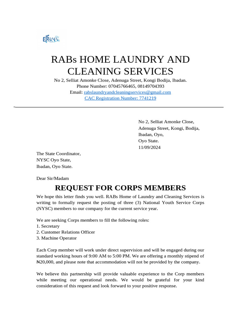 Request for Corps Members | PDF