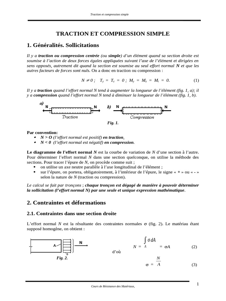 Chapitre - La Traction Et La Compression Simple | PDF