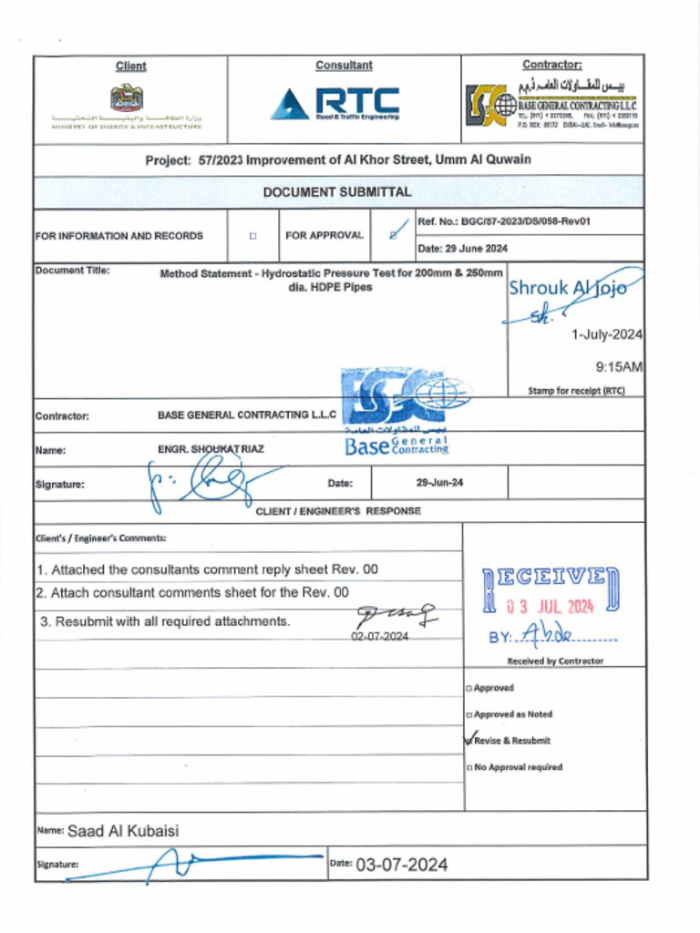 DS-058R01 - Method Statement - Hydrostatic Pressure Test For 200mm ...