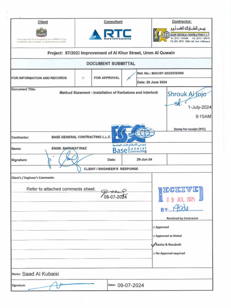 DS-060_Method Statement - Installation of Kerbstone and Interlock - RR | PDF