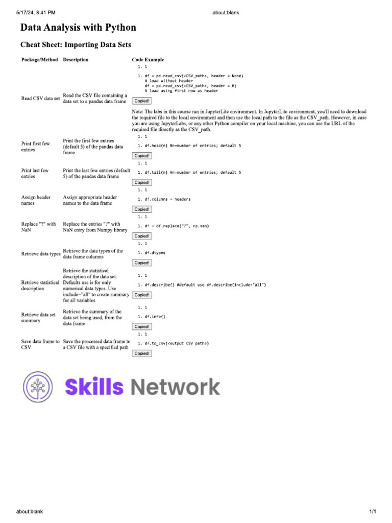 data analysis cheat sheet | PDF
