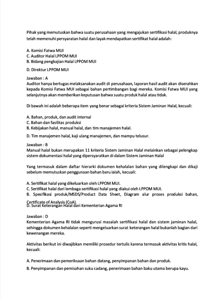 PDF Soal Training Halal Dan Jawaban - Compress | PDF