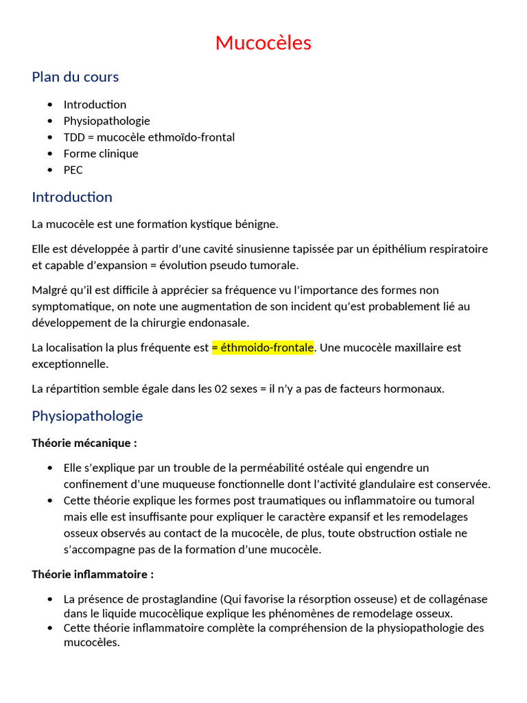 Mucocèles | PDF
