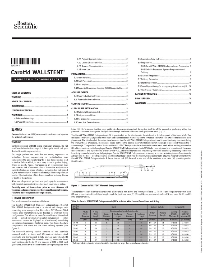 Carotid Wallstent: Monorail® Endoprosthesis | PDF