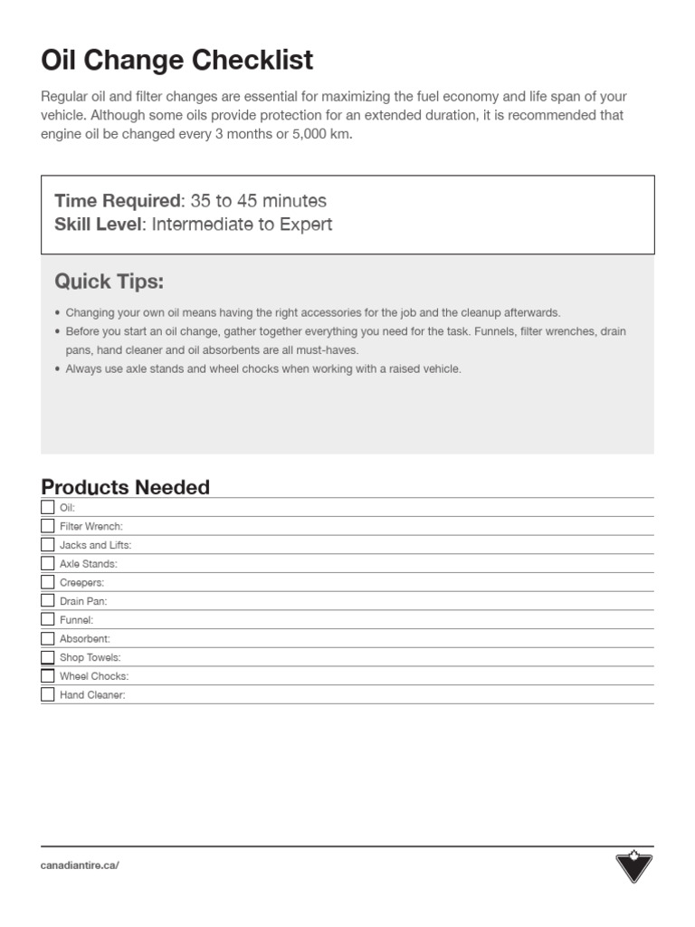 SIS Oil Change Checklist en | PDF
