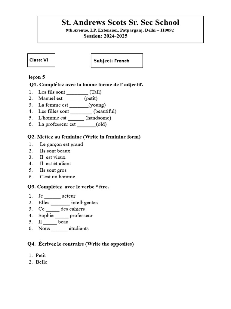 Exercices de français: Présentation et féminin | PDF | Career & Growth ...