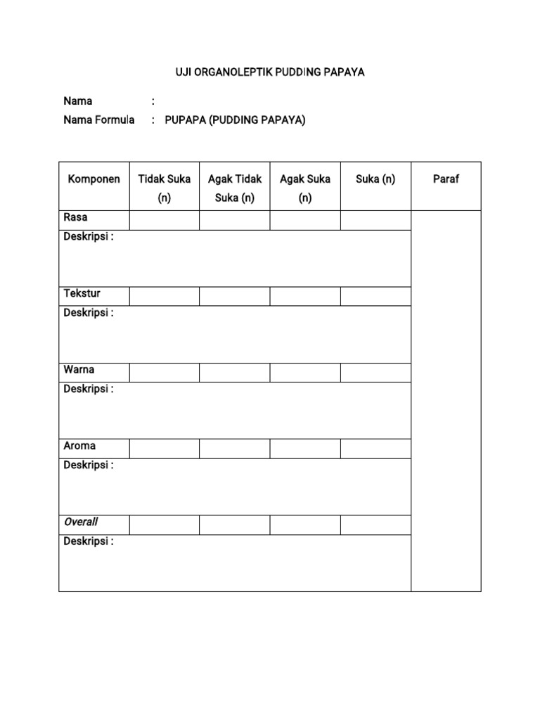 Formulir - Uji Organoleptik Pupapa | PDF