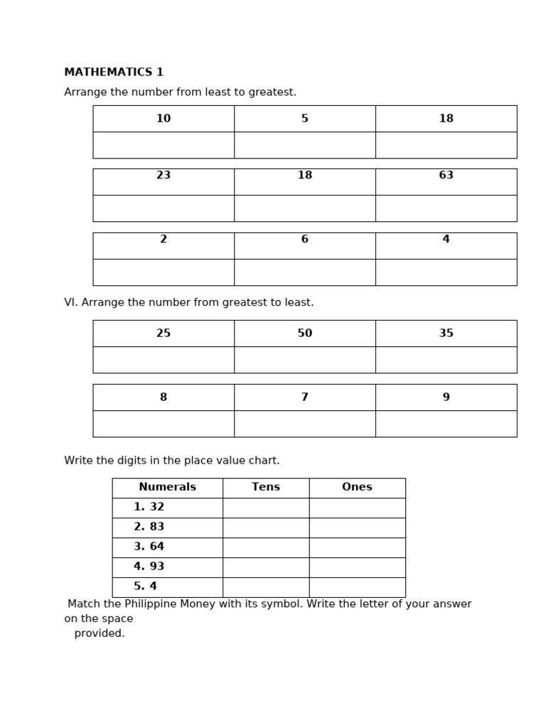 Arrange The Number From Least To Greatest.: Mathematics 1 | PDF