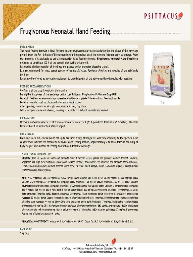 Frugivorous Neonatal Hand Feeding ENG | PDF