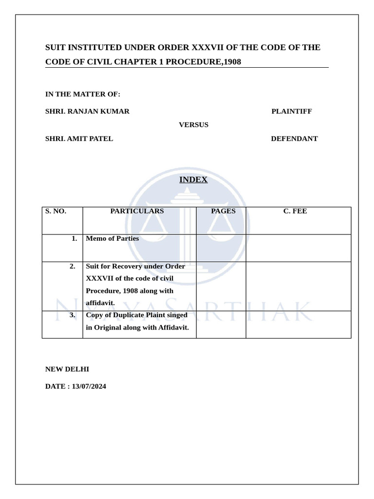 Suit Instituted Under Order Xxxvii of The Code of The Code of Civil ...