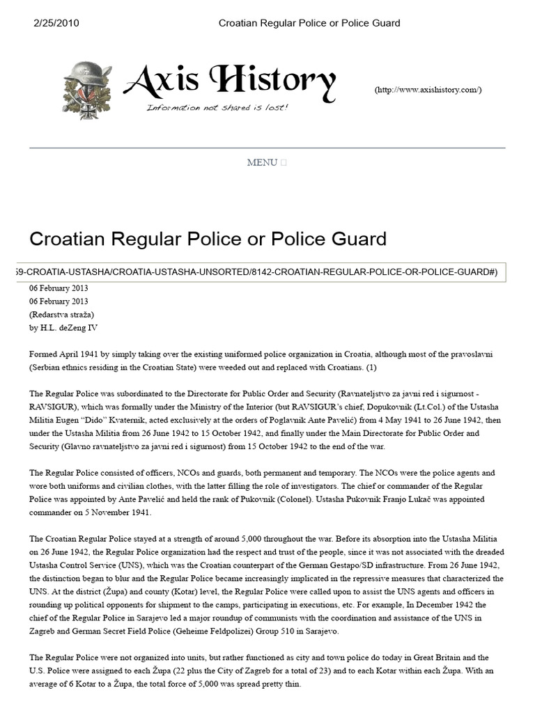 Croatian Regular Police Overview 1941-1945 | PDF | Croatia